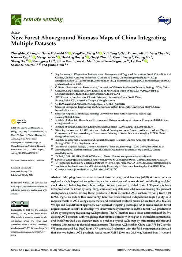 (PDF) New Forest Aboveground Biomass Maps of China Integrating Multiple Datasets