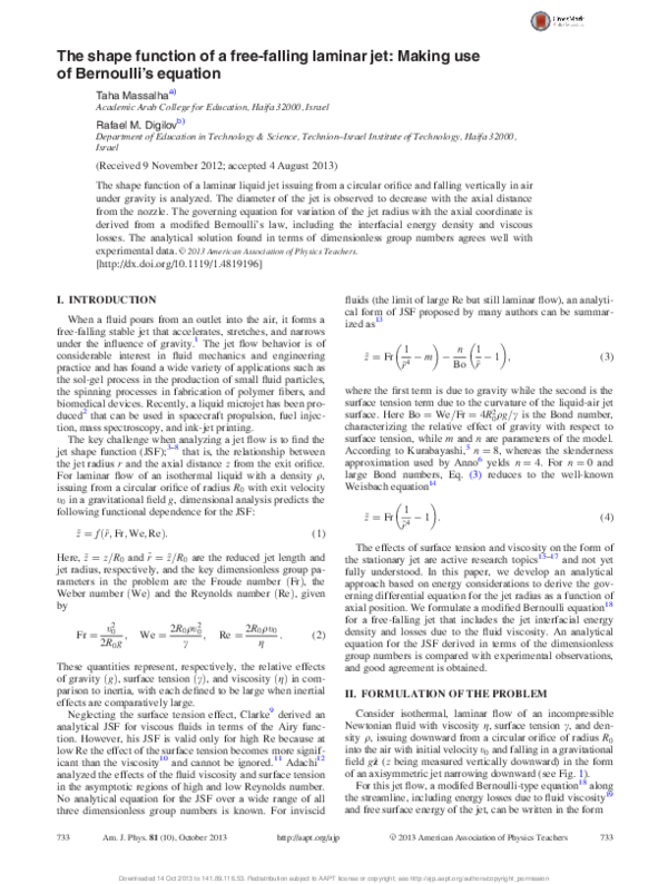 (PDF) The shape function of a free-falling laminar jet: Making use of ...