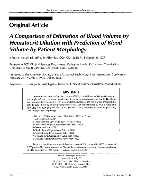 (PDF) A comparison of estimation of blood volume by hematocrit dilution ...