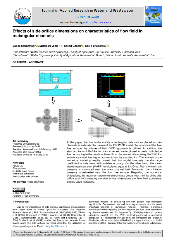 (PDF) Effects of side orifice dimensions on characteristics of flow field in rectangular channels