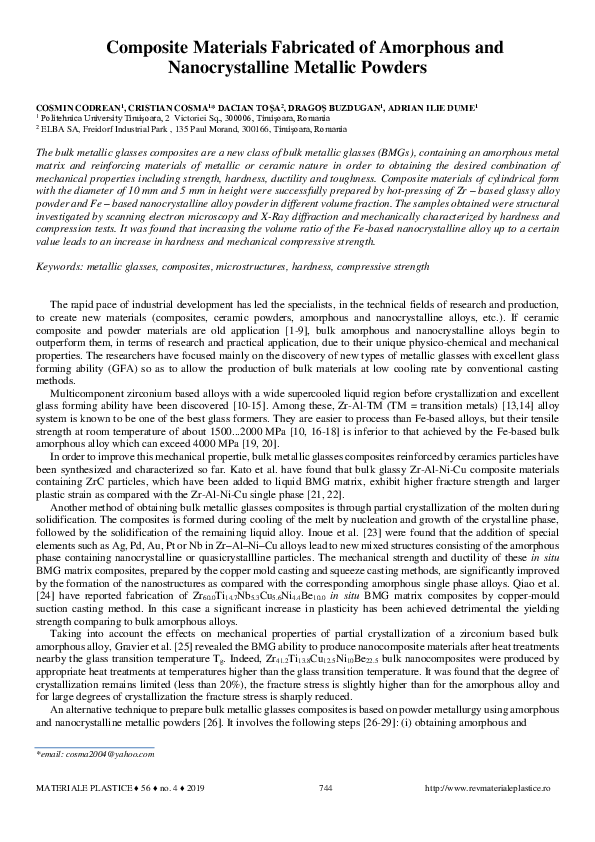 (PDF) Composite Materials Fabricated of Amorphous and Nanocrystalline ...