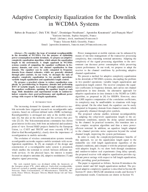 (PDF) Adaptive Complexity Equalization for the Downlink in WCDMA Systems