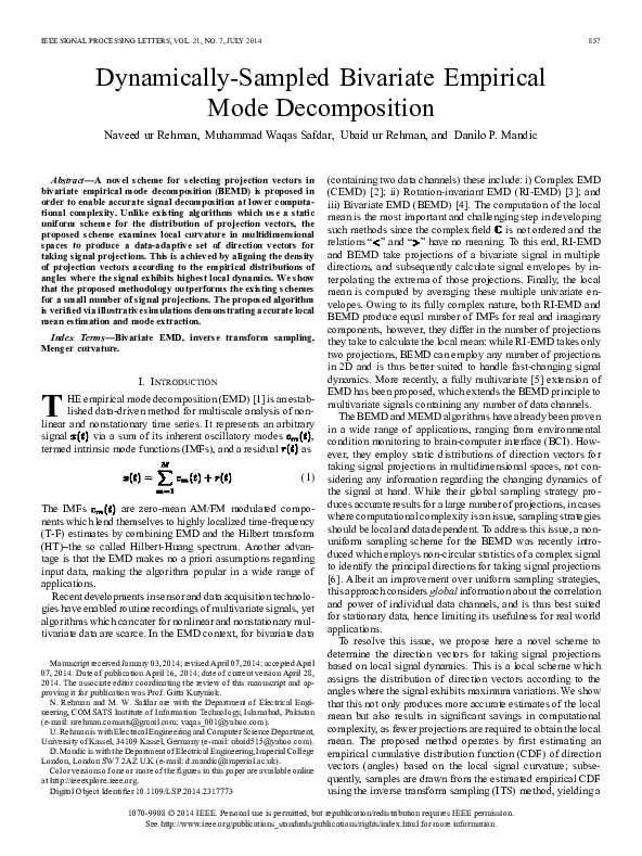 (PDF) Dynamically-Sampled Bivariate Empirical Mode Decomposition