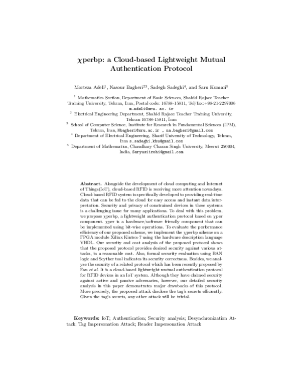 (PDF) \(\chi\)perbp: a Cloud-based Lightweight Mutual Authentication Protocol