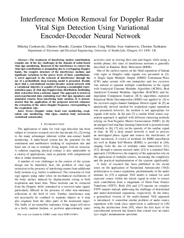 (PDF) Interference Motion Removal for Doppler Radar Vital Sign Detection Using Variational ...