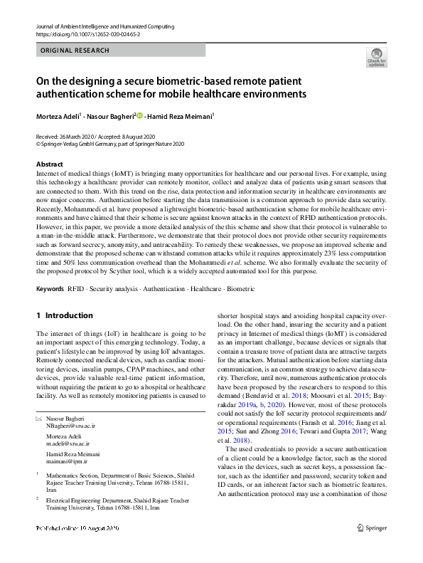 (PDF) On the designing a secure biometric-based remote patient ...