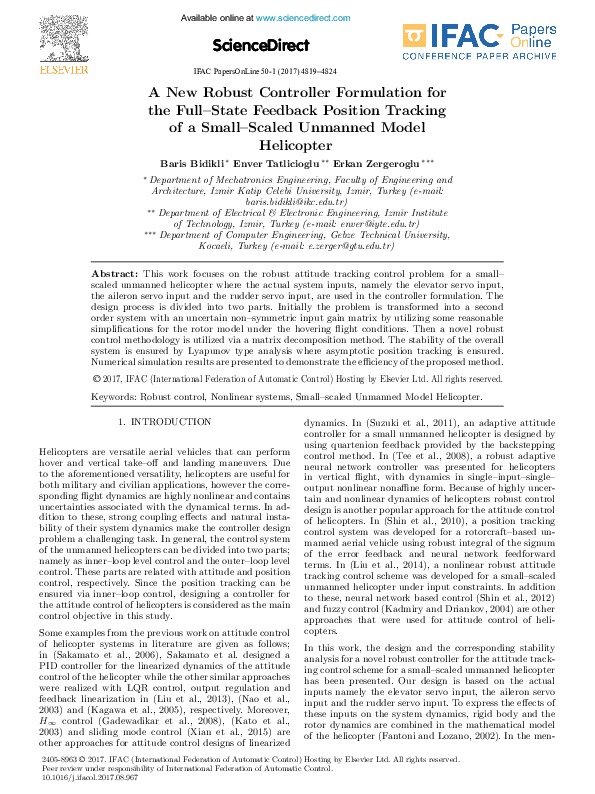 Pdf A New Robust Controller Formulation For The Full State Feedback Position Tracking Of A