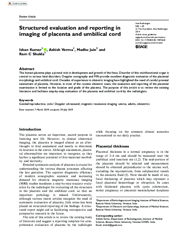 (PDF) Structured evaluation and reporting in imaging of placenta and umbilical cord