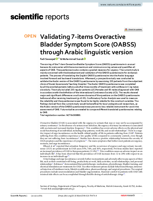 (PDF) Validating 7-items Overactive Bladder Symptom Score (OABSS ...