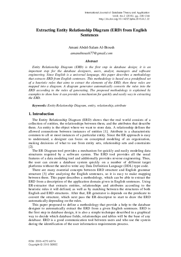 (PDF) Extracting Entity Relationship Diagram (ERD) From English Sentences