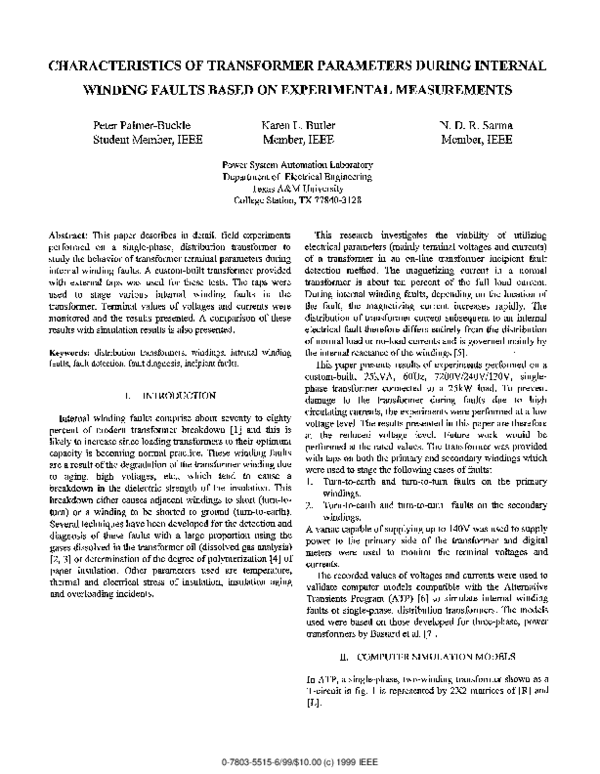(PDF) Characteristics of transformer parameters during internal winding faults based on ...