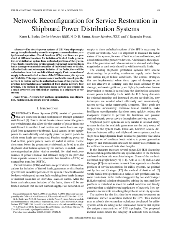(PDF) Network reconfiguration for service restoration in shipboard ...