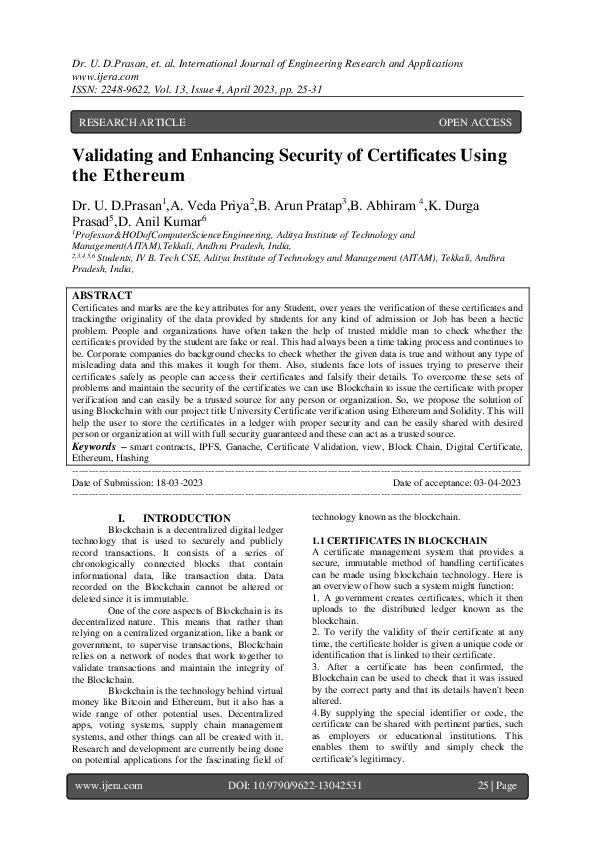 Pdf Validating And Enhancing Security Of Certificates Using The Ethereum