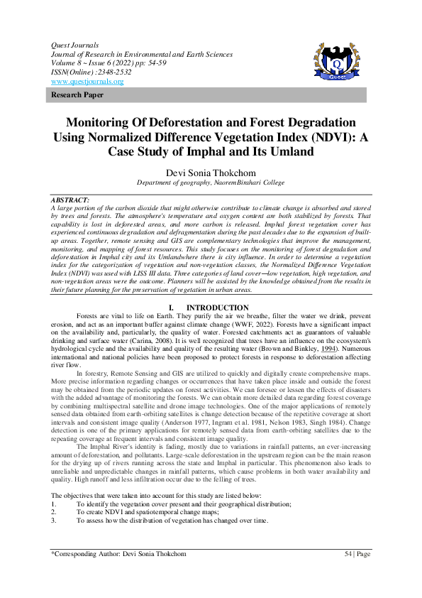 Pdf Monitoring Of Deforestation And Forest Degradation Using