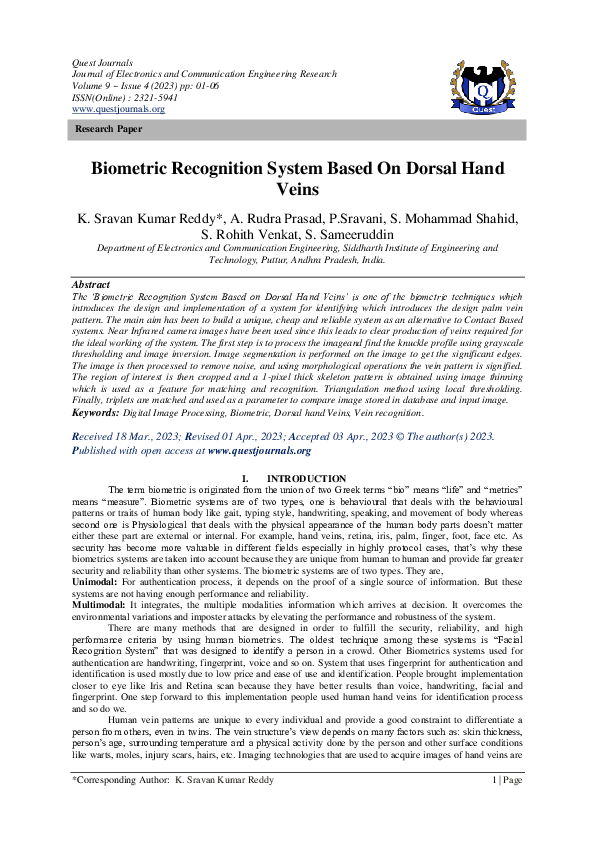 (PDF) Biometric Recognition System Based On Dorsal Hand Veins