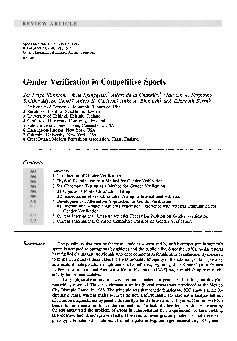 (PDF) Gender Verification in Competitive Sports