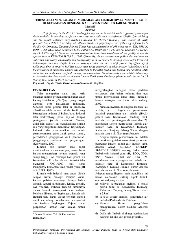 (PDF) Perencanaan Instalasi Pengolahan Air Limbah (Ipal) Industri Tahu ...