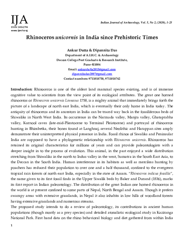 (PDF) Rhinoceros unicornis in India since Prehistoric Times