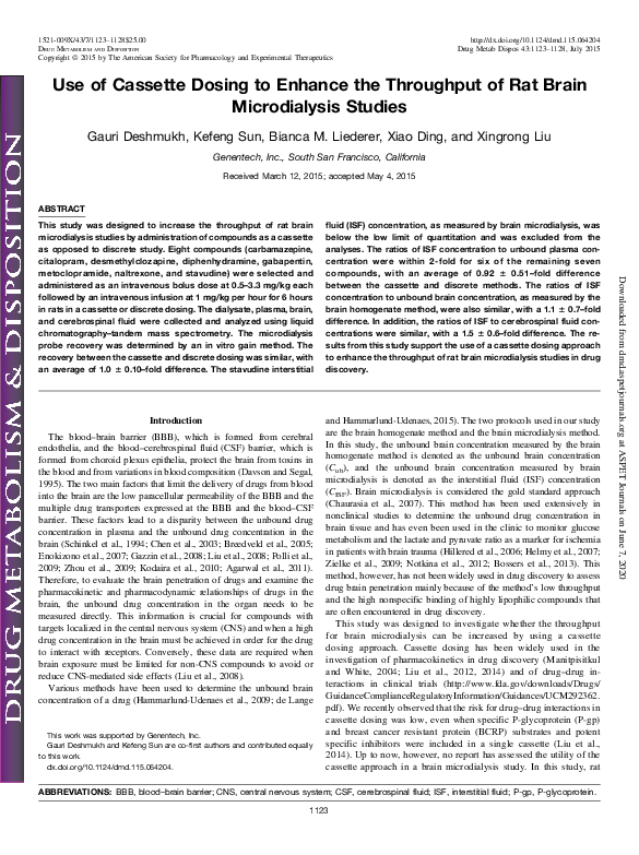 (PDF) Use of Cassette Dosing to Enhance the Throughput of Rat Brain ...
