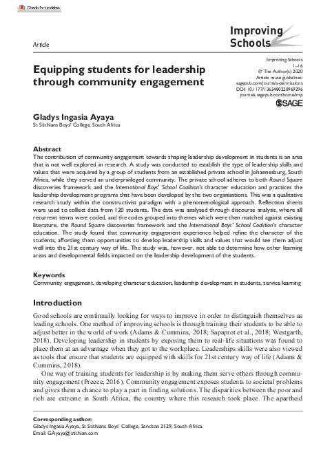 (PDF) Equipping students for leadership through community engagement