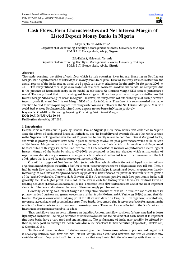 (PDF) Cash Flows, Firm Characteristics and Net Interest Margin of ...