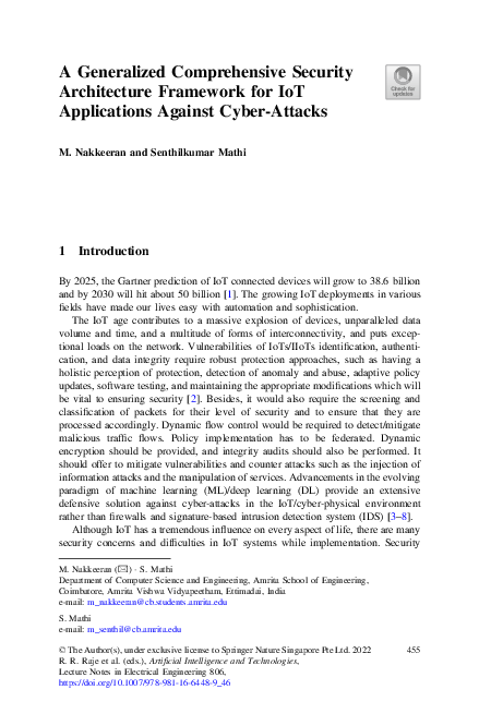 (PDF) A Generalized Comprehensive Security Architecture Framework for IoT Applications Against ...