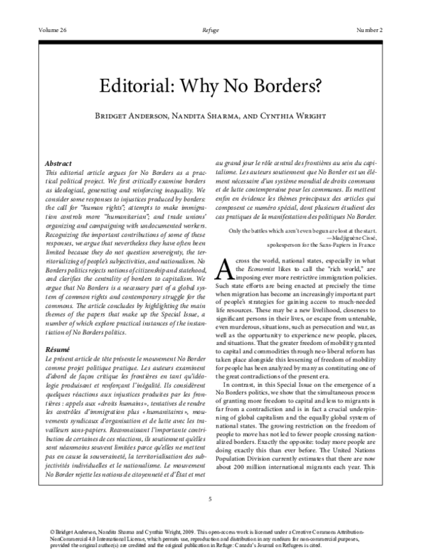 (PDF) Editorial: Why No Borders?