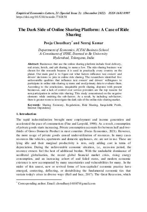 (PDF) The Dark Side of Online Sharing Platform: A Case of Ride Sharing