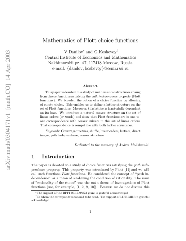 (PDF) Mathematics of Plott choice functions