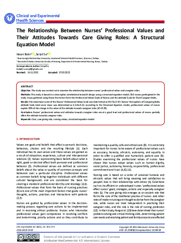 (PDF) The Relationship Between Nurses' Professional Values and Their ...