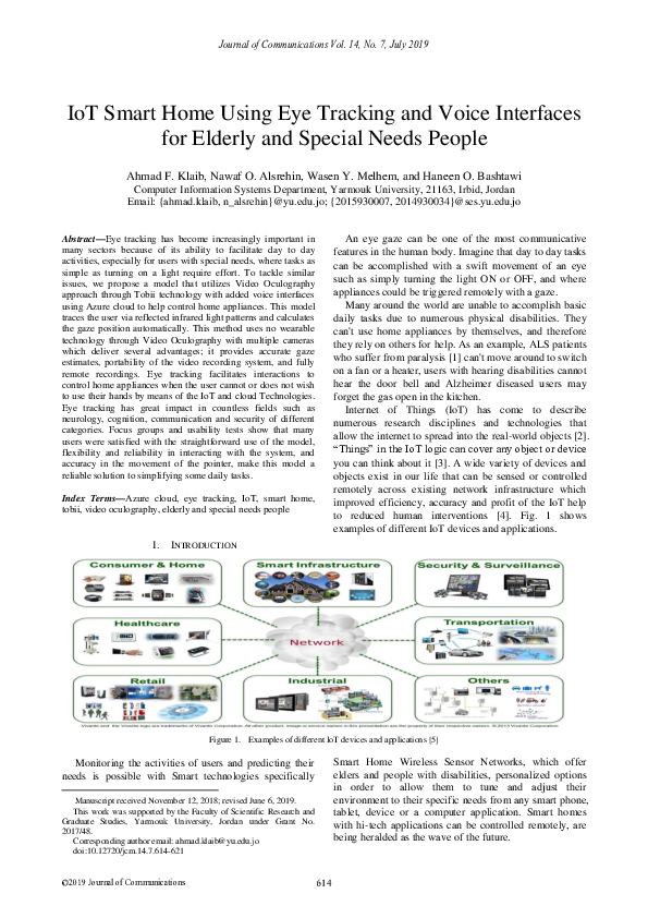 (PDF) IoT Smart Home Using Eye Tracking and Voice Interfaces for Elderly and Special Needs People