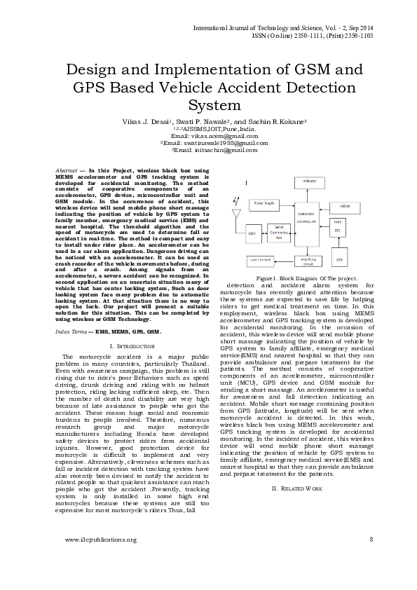 (PDF) Design and Implementation of GSM and GPS Based Vehicle Accident Detection System