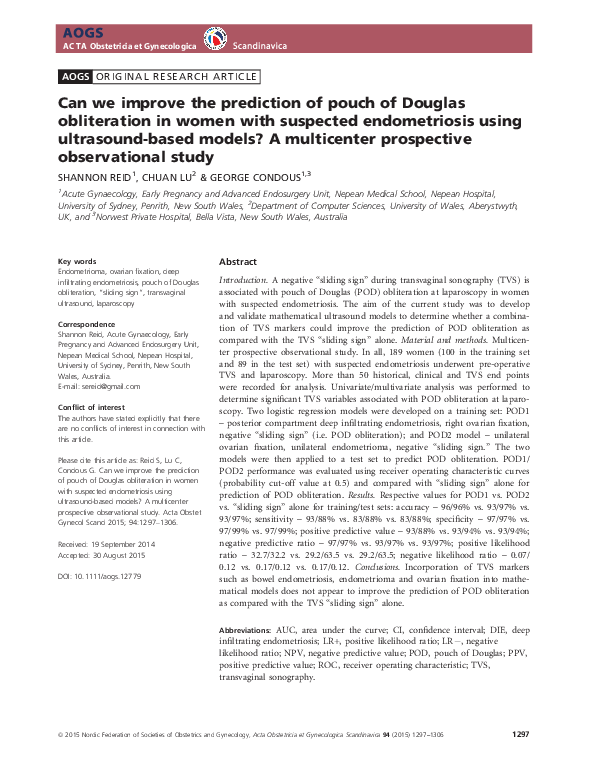 (PDF) Can we improve the prediction of pouch of Douglas obliteration in ...