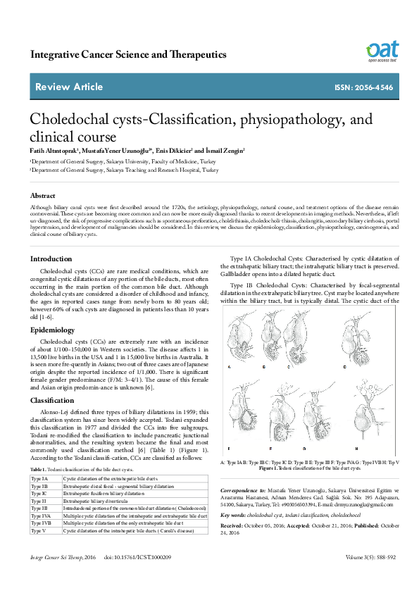(PDF) Choledochal cysts- Classification, physiopathology, and clinical course