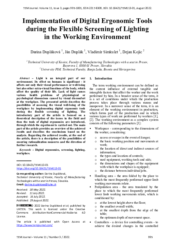 (PDF) Implementation of Digital Ergonomic Tools during the Flexible Screening of Lighting in the ...