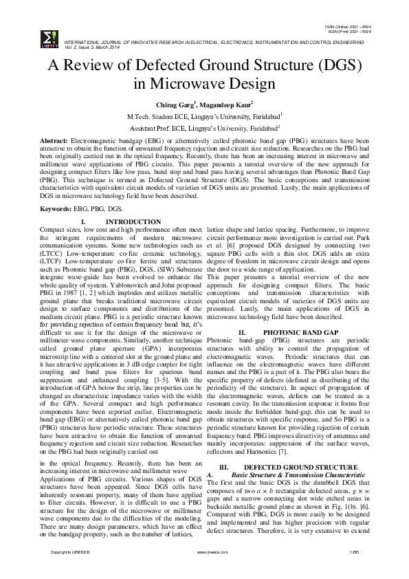 (PDF) A Review of Defected Ground Structure (DGS) in Microwave Design