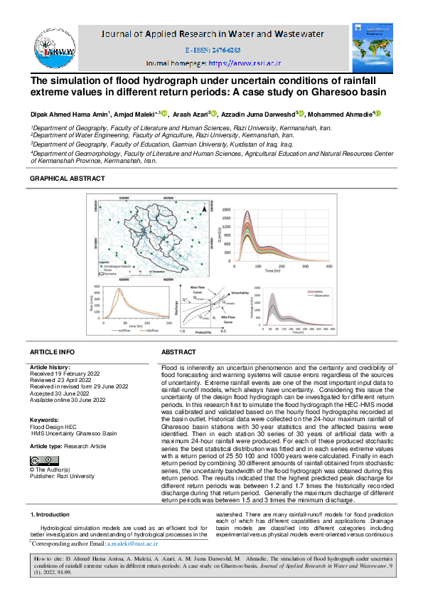 (PDF) The simulation of flood hydrograph under uncertain conditions of rainfall extreme values ...