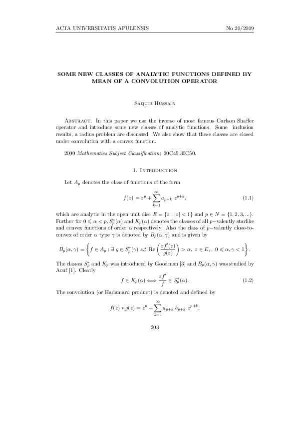 (PDF) Some new classes of analytic functions defined by mean of a ...