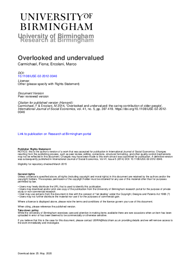(PDF) Overlooked and undervalued: the caring contribution of older people
