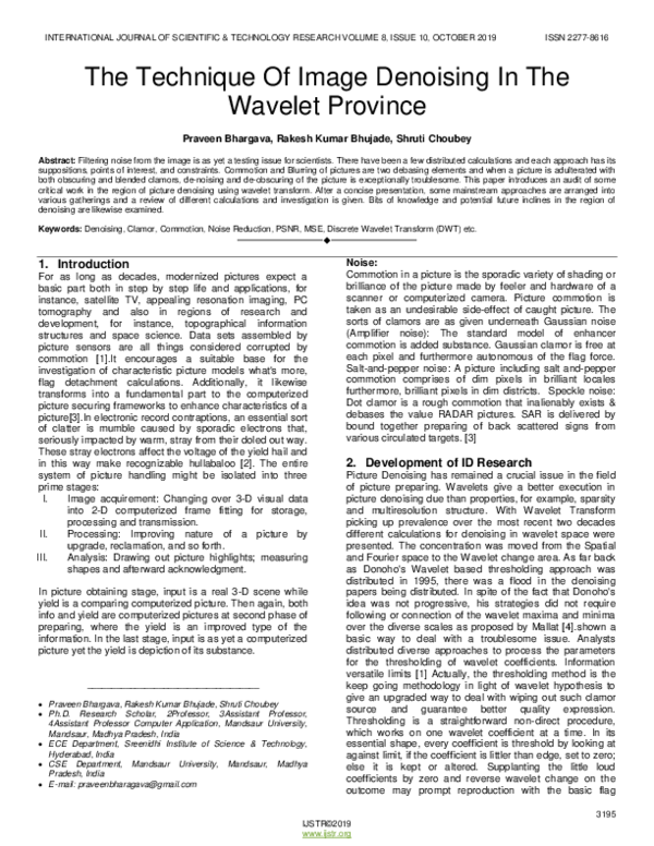 (PDF) The Technique Of Image Denoising In The Wavelet Province