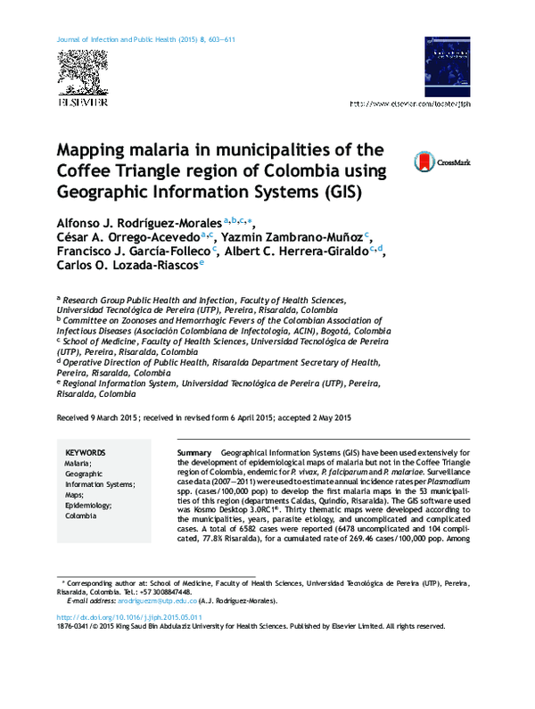 (PDF) Mapping malaria in municipalities of the Coffee Triangle region of Colombia using ...