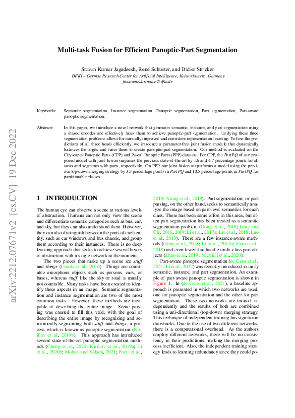 Pdf Multi Task Fusion For Efficient Panoptic Part Segmentation