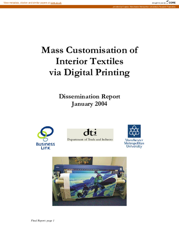 (PDF) Mass customisation of interior textiles via digital printing