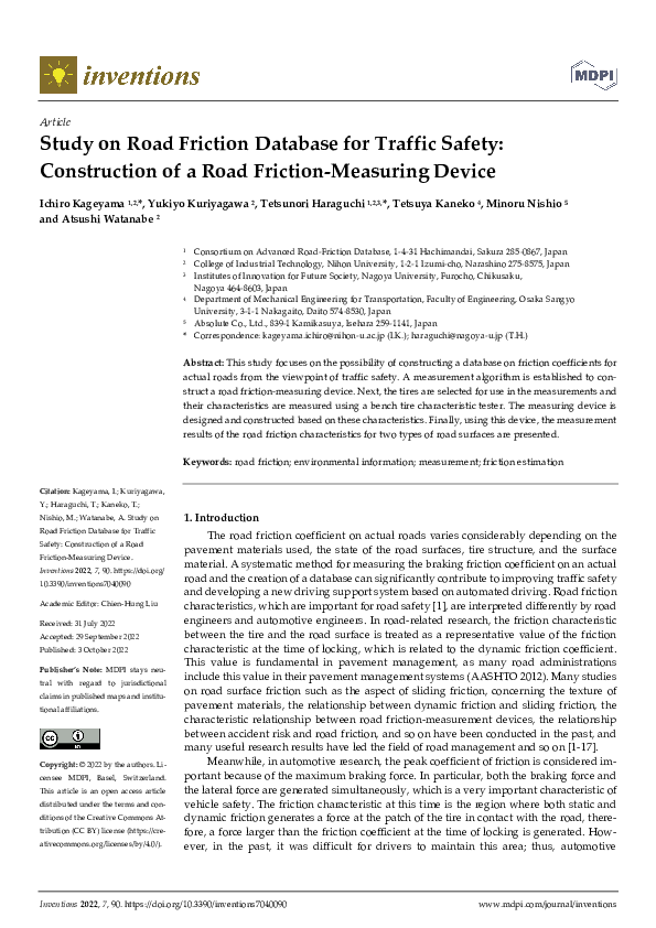 (PDF) Study on Road Friction Database for Traffic Safety: Construction ...