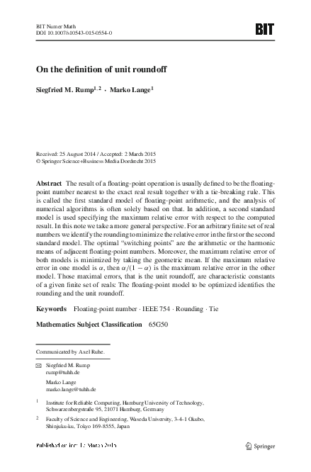 (PDF) On the definition of unit roundoff