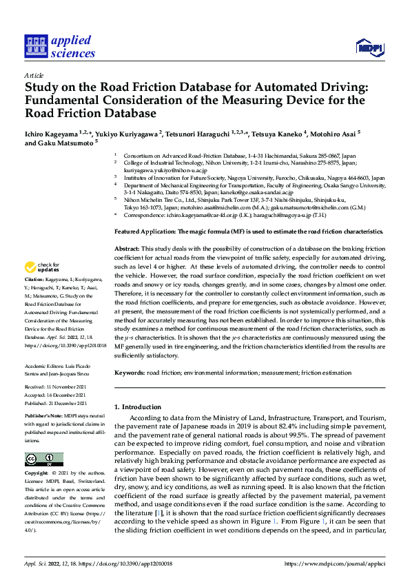 (PDF) Study on Road Friction Database for Automated Driving - Fundamental Consideration of ...