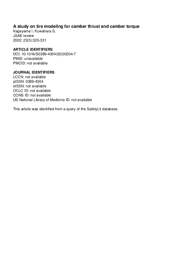 (PDF) A study on tire modeling for camber thrust and camber torque