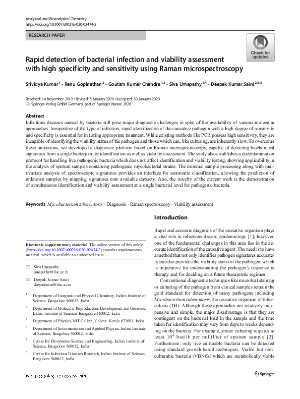 (PDF) Rapid detection of bacterial infection and viability assessment with high specificity and ...