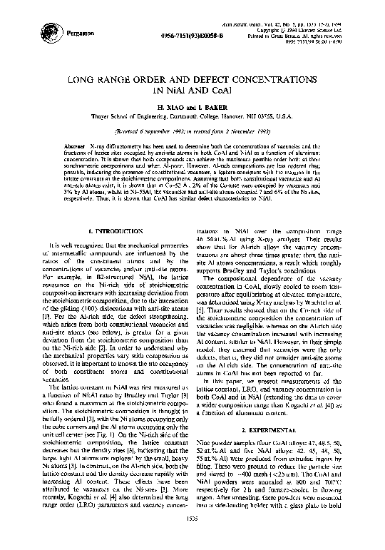 (PDF) Long range order and defect concentrations in NiAl and CoAl