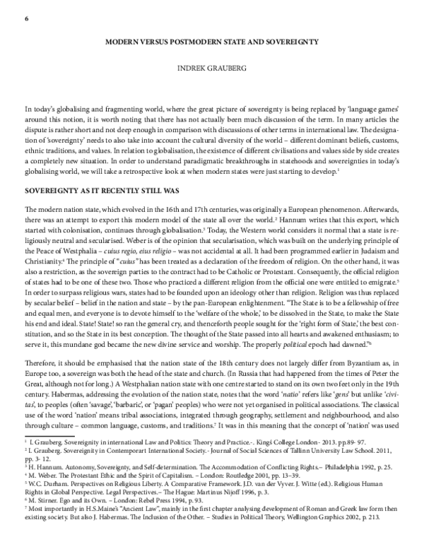 (PDF) Modern versus Postmodern State and Sovereignty